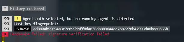 X Handshake failed: signature verification failed · Issue #4995 · Eugeny/tabby · GitHub