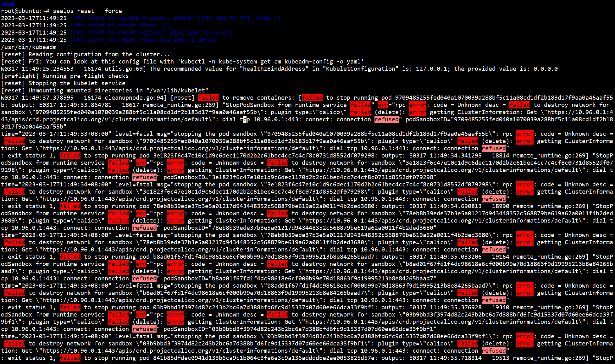 BUG: too many error when reset cluster · Issue #2825 · labring/sealos · GitHub