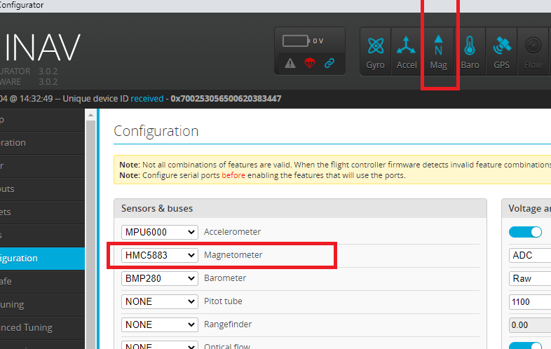 External BN-880 GPS compass is not showing up in iNav 3.0.2 Magnetometer keeps red. · Issue ...