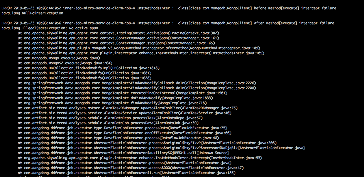 class[class com.mongodb.MongoClient] before method[execute] intercept failure java.lang ...