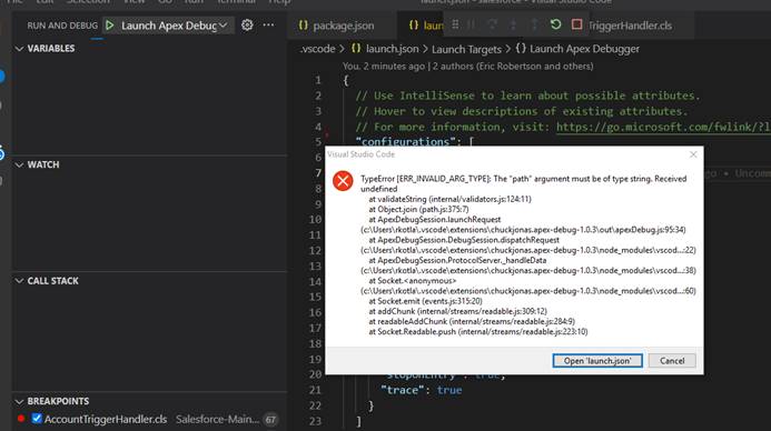 Getting Error on running Salesforce Apex Debugger in a log file/apex class. · Issue #4328 ...