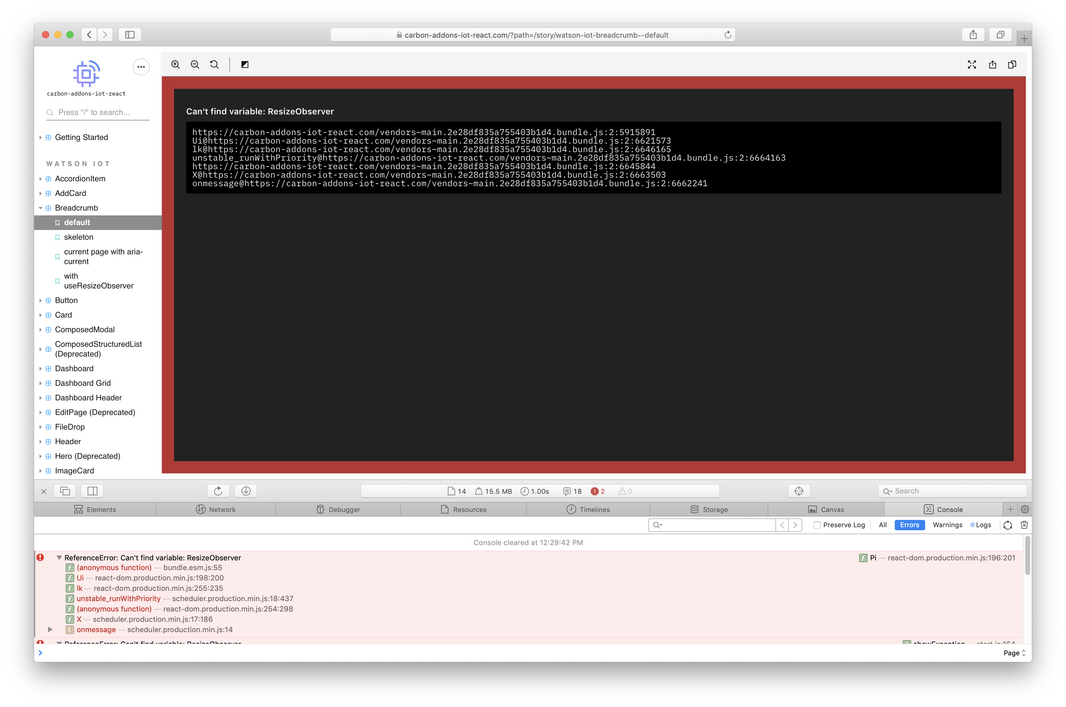 [Breadcrumb] fails to render in browsers without ResizeObserver support · Issue #1017 · carbon ...