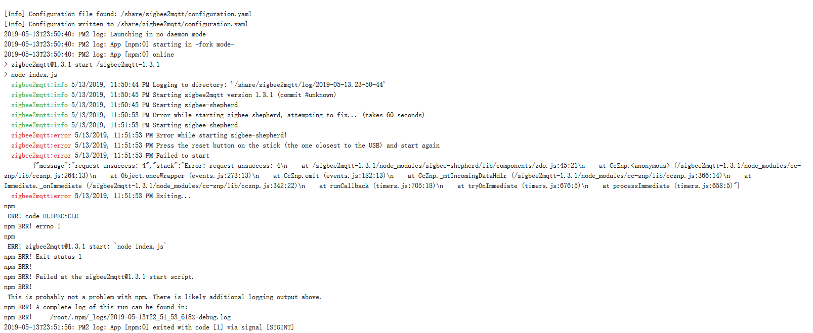 Error when starting the zigbee2mqtt add-on in hassio · Issue #1527 · Koenkk/zigbee2mqtt · GitHub