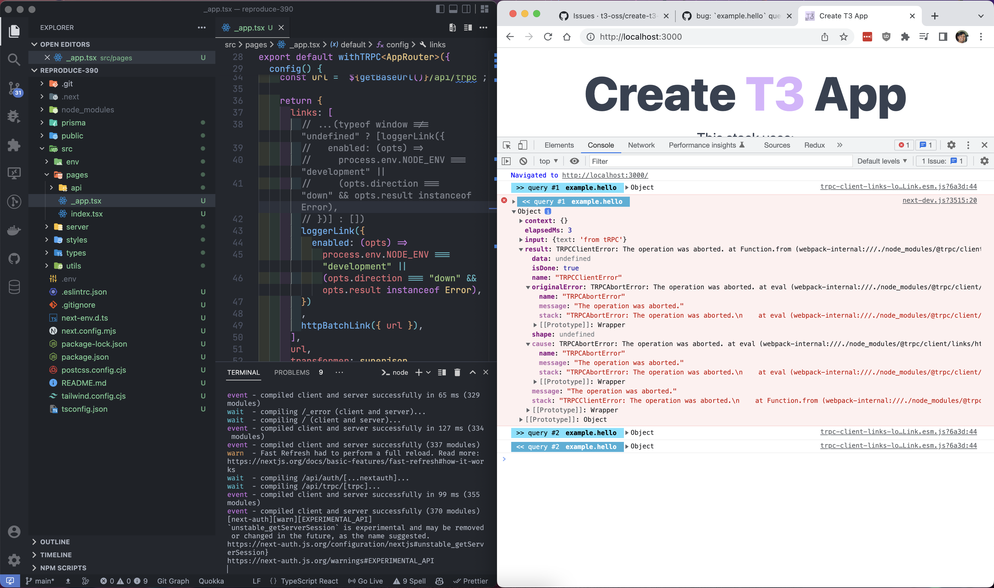 Bug `examplehello` Query Fails Once On Page Load According To Logger Trpc V9dev Only