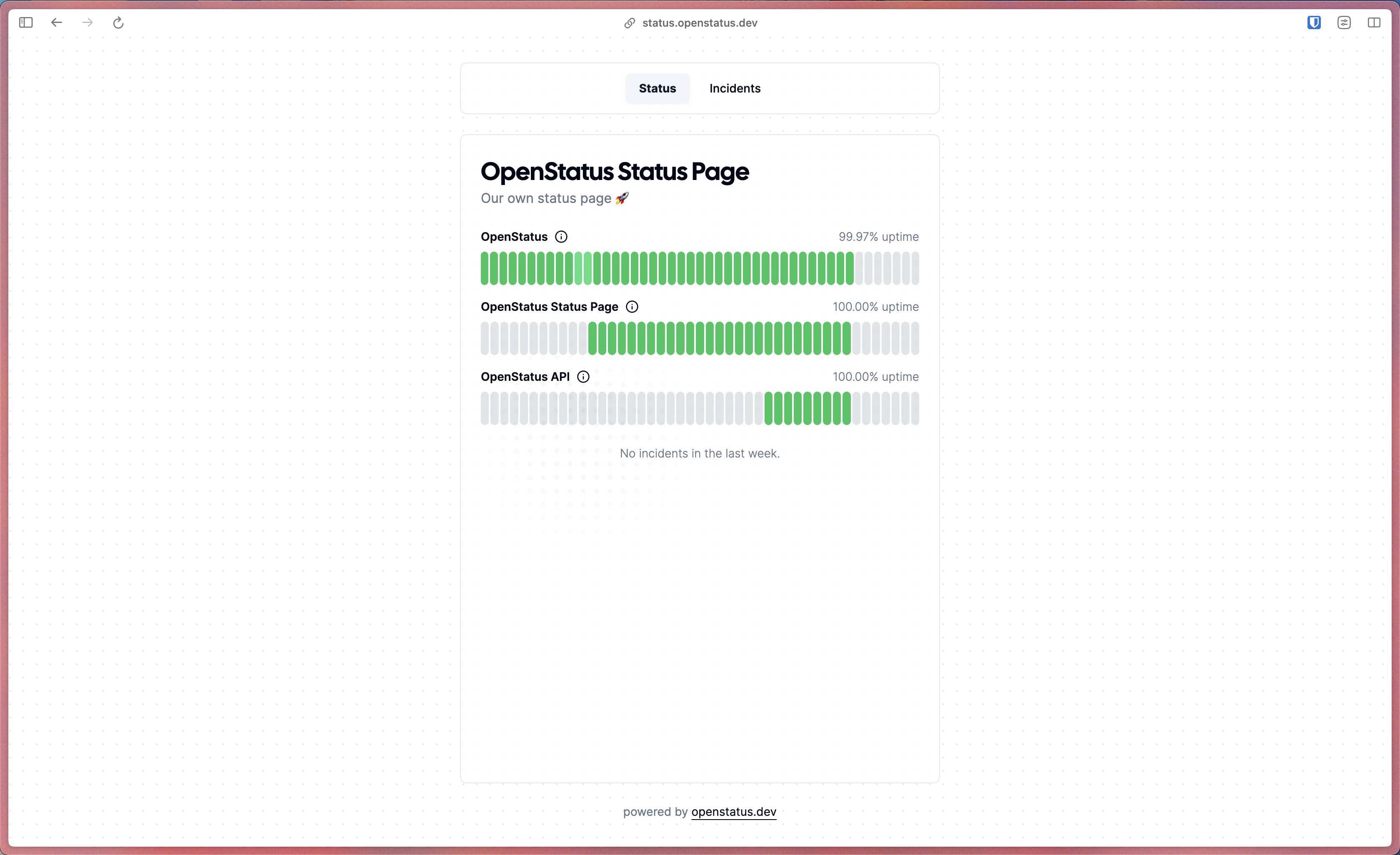 ui bug: green uptime bars get greyed out on the status page when switching to the incidents page ...