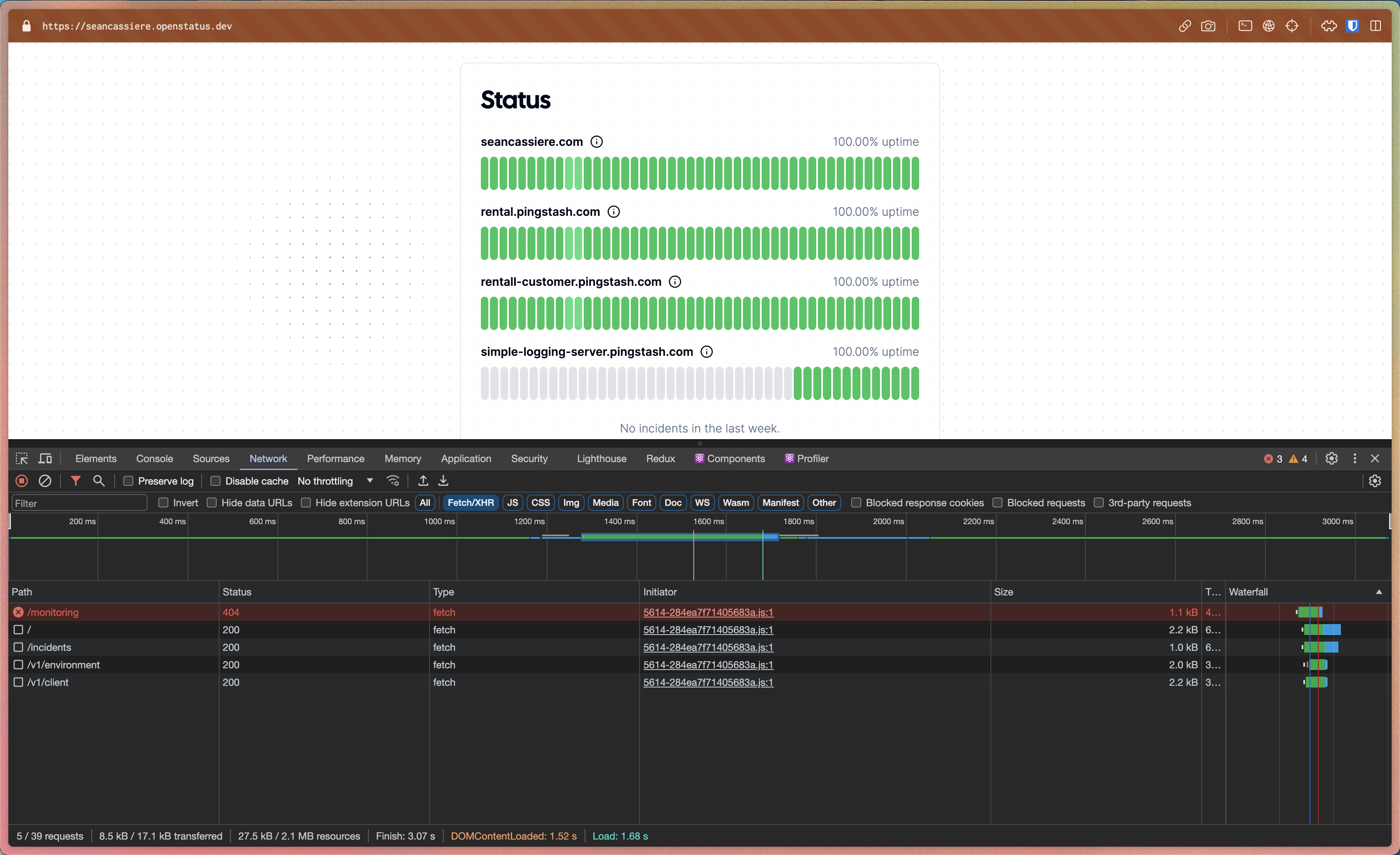 ui bug: green uptime bars get greyed out on the status page when switching to the incidents page ...