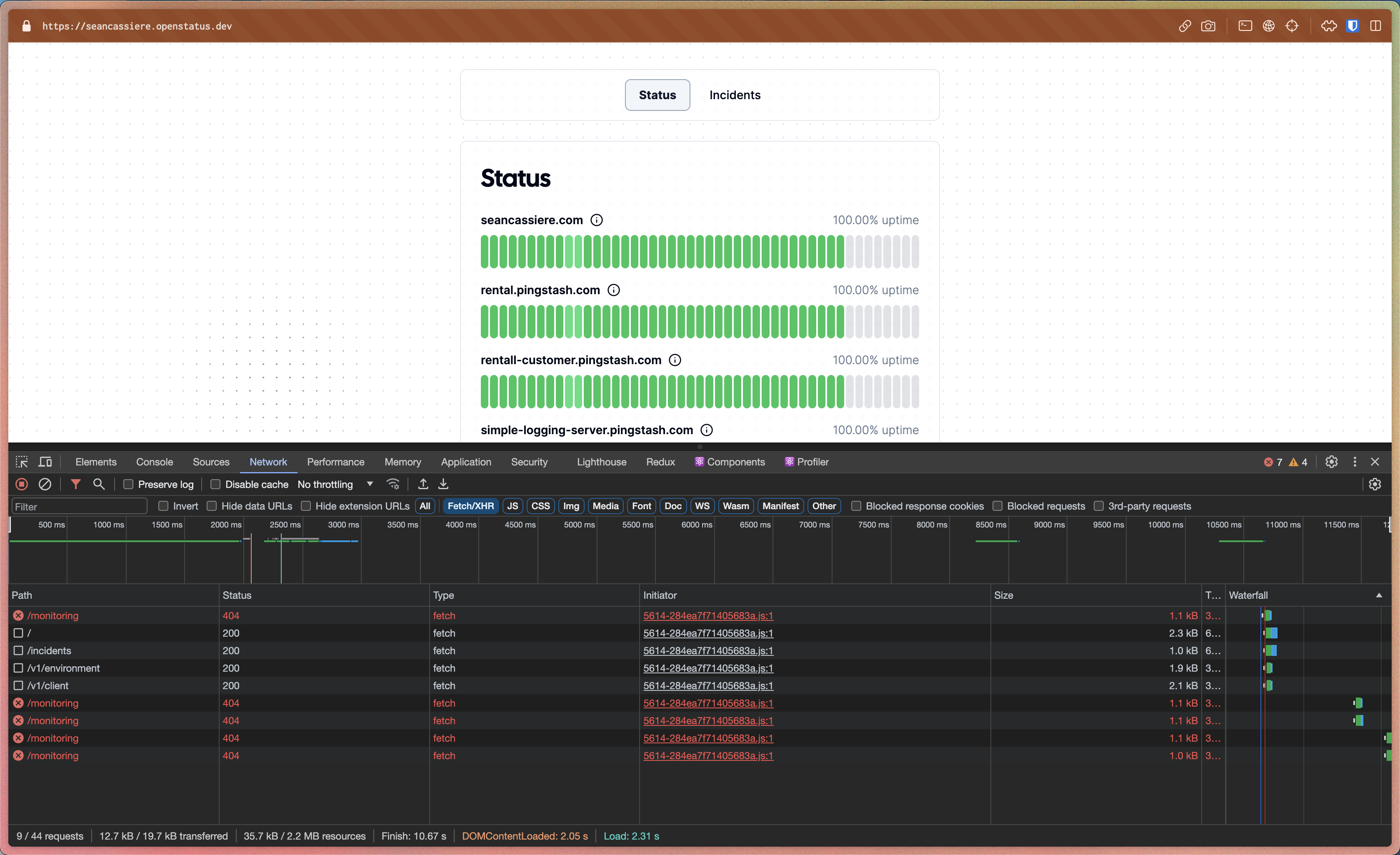 ui bug: green uptime bars get greyed out on the status page when switching to the incidents page ...