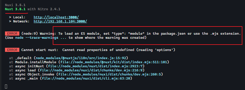 After Update 3 4 3 To 3 5 0 Set Type Module In The Package Json · Issue 20895 · Nuxt Nuxt