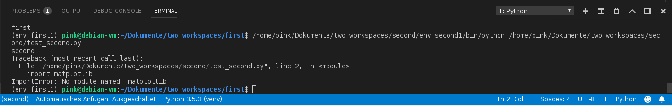 Create separate terminals per workspace · Issue #2368 · microsoft/vscode-python · GitHub