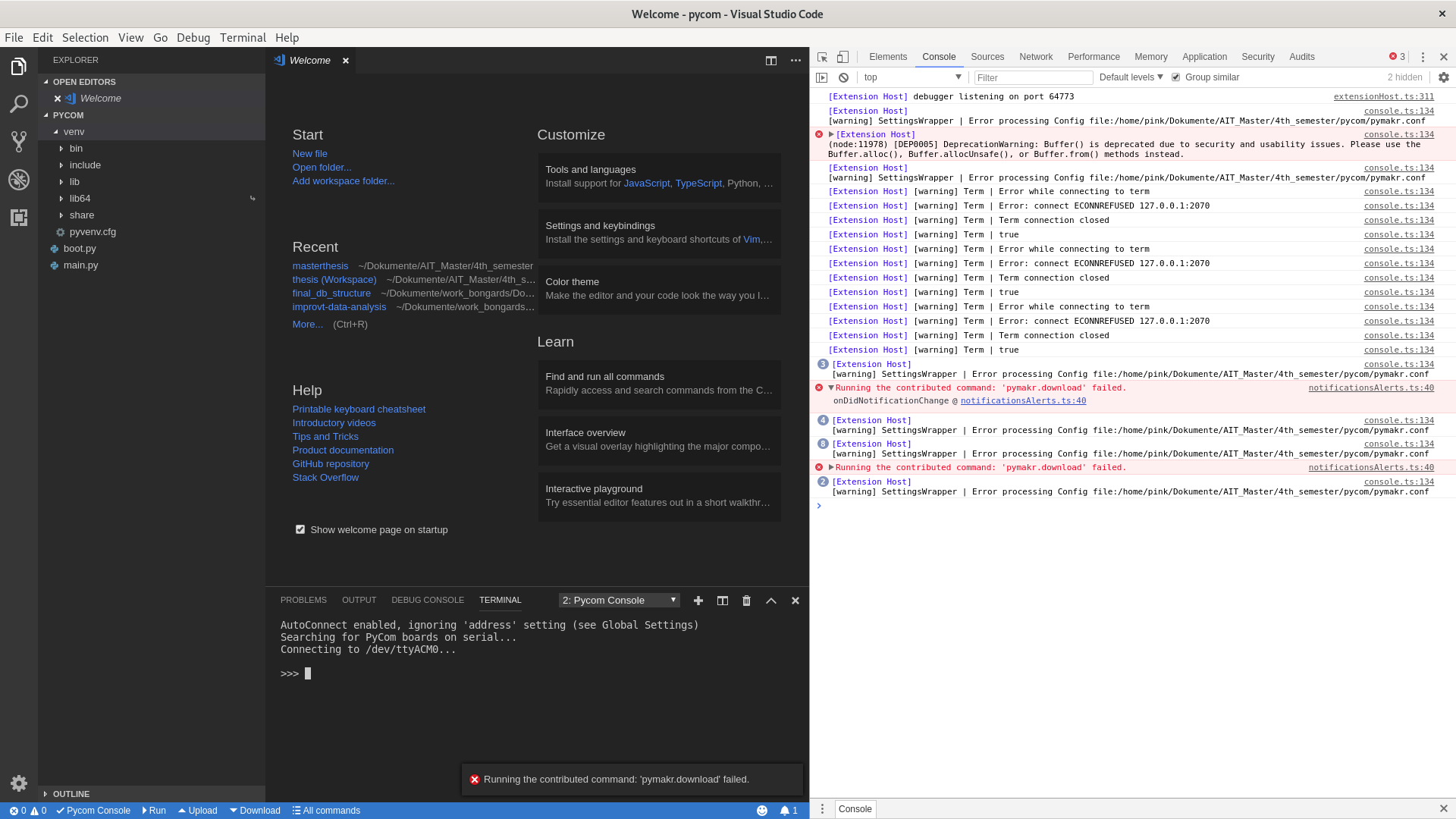 Error Running The Contributed Command Pymakr Upload Failed · Issue 46 · Pycom Pymakr Vsc