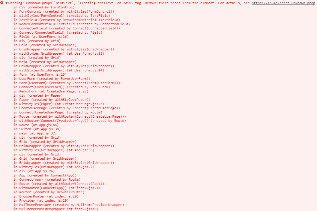 Unknown Props `hinttext` `floatinglabeltext` On Tag · Issue 194 · Erikras Redux Form Material