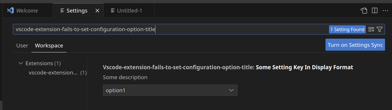 In settings panel vscode doesn't respect custom `title` for extension configuration option ...