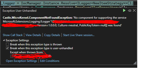 Unit Testing Castlemicrokernelcomponentnotfoundexception No Component For Supporting The 