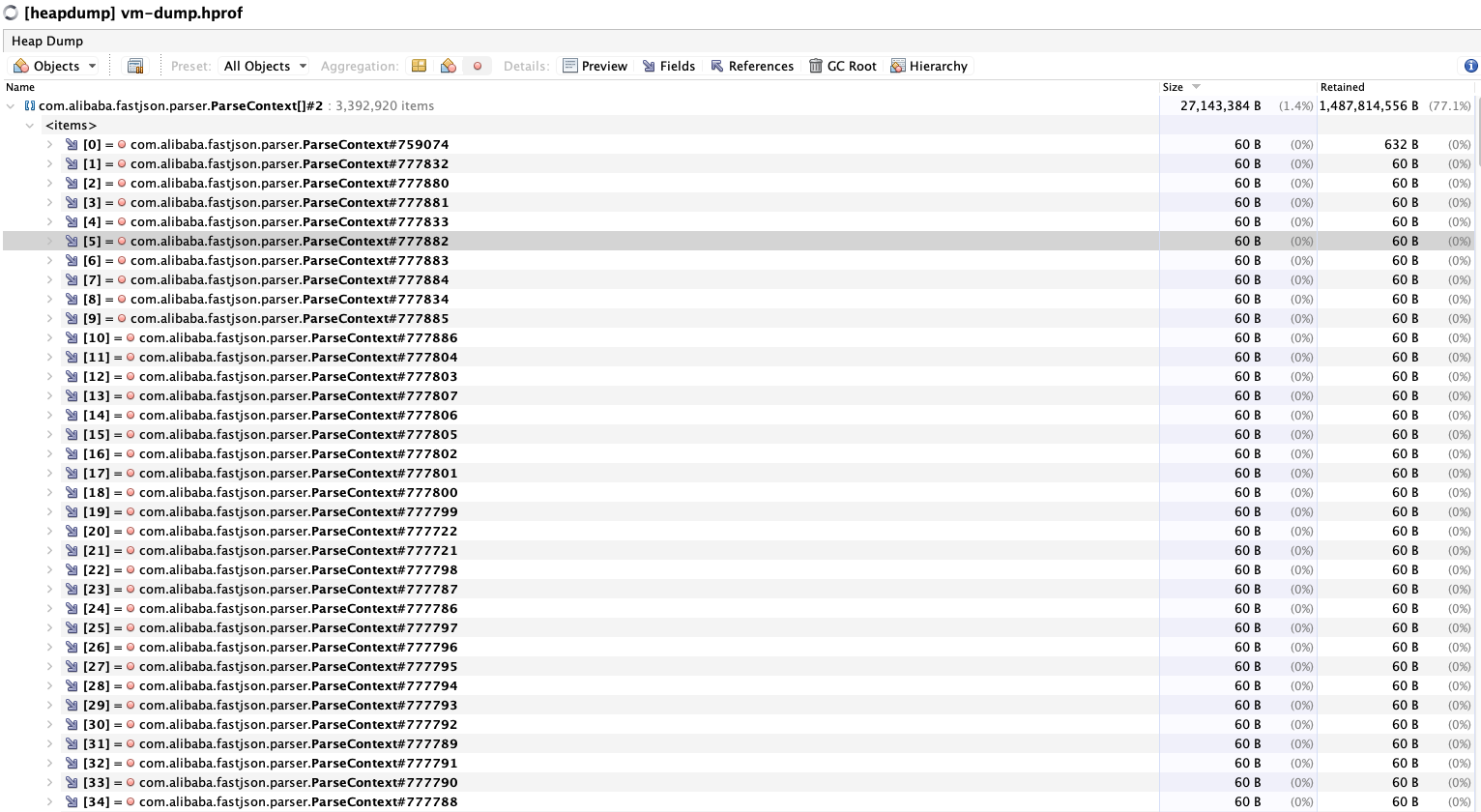 使用JSONReader读取大JSON数组时,DefaultJSONParser.contextArray会一直增长导致OOM · Issue ...