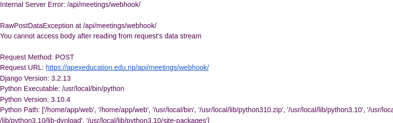 Zoom webhook stream error bug · Issue #445 · atharvatechnology/apex-backend · GitHub
