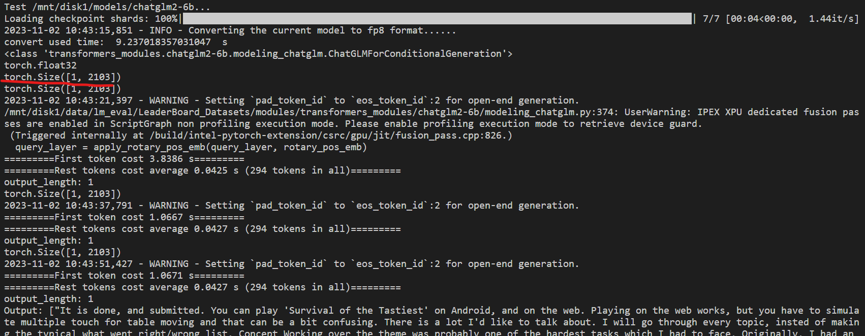 when inference chatglm2-6b with bigdl-llm and fp8, second text ...