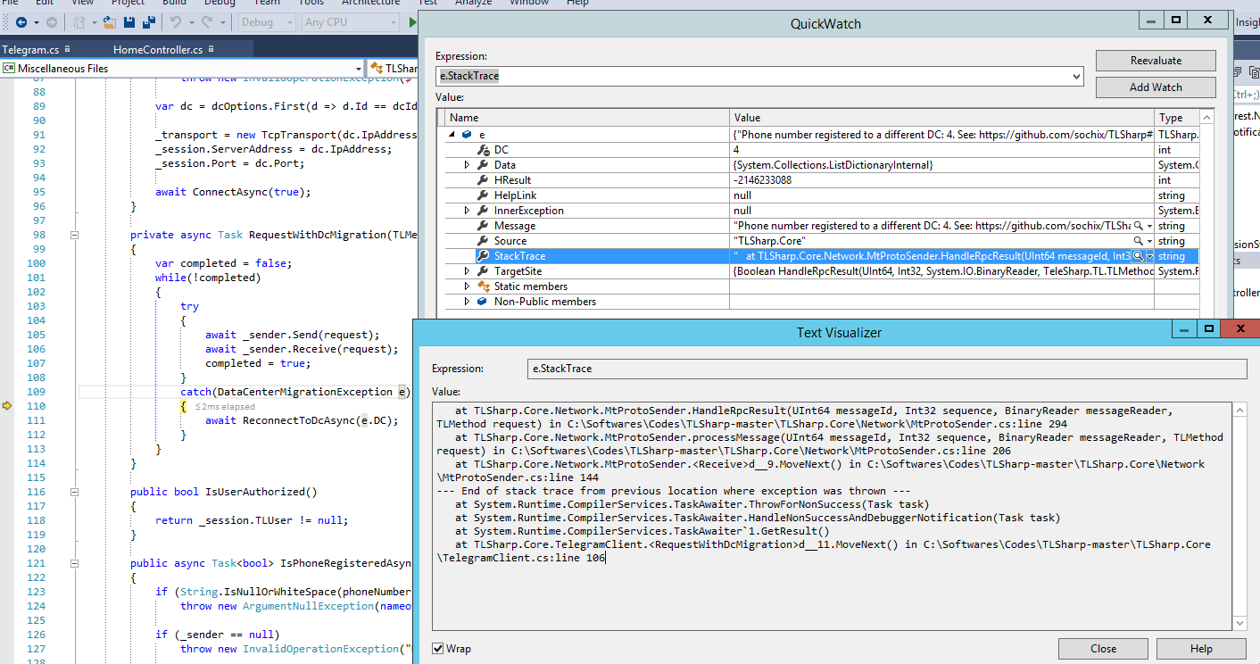 await client.SendCodeRequestAsync Null reference expection · Issue #608 · sochix/TLSharp · GitHub