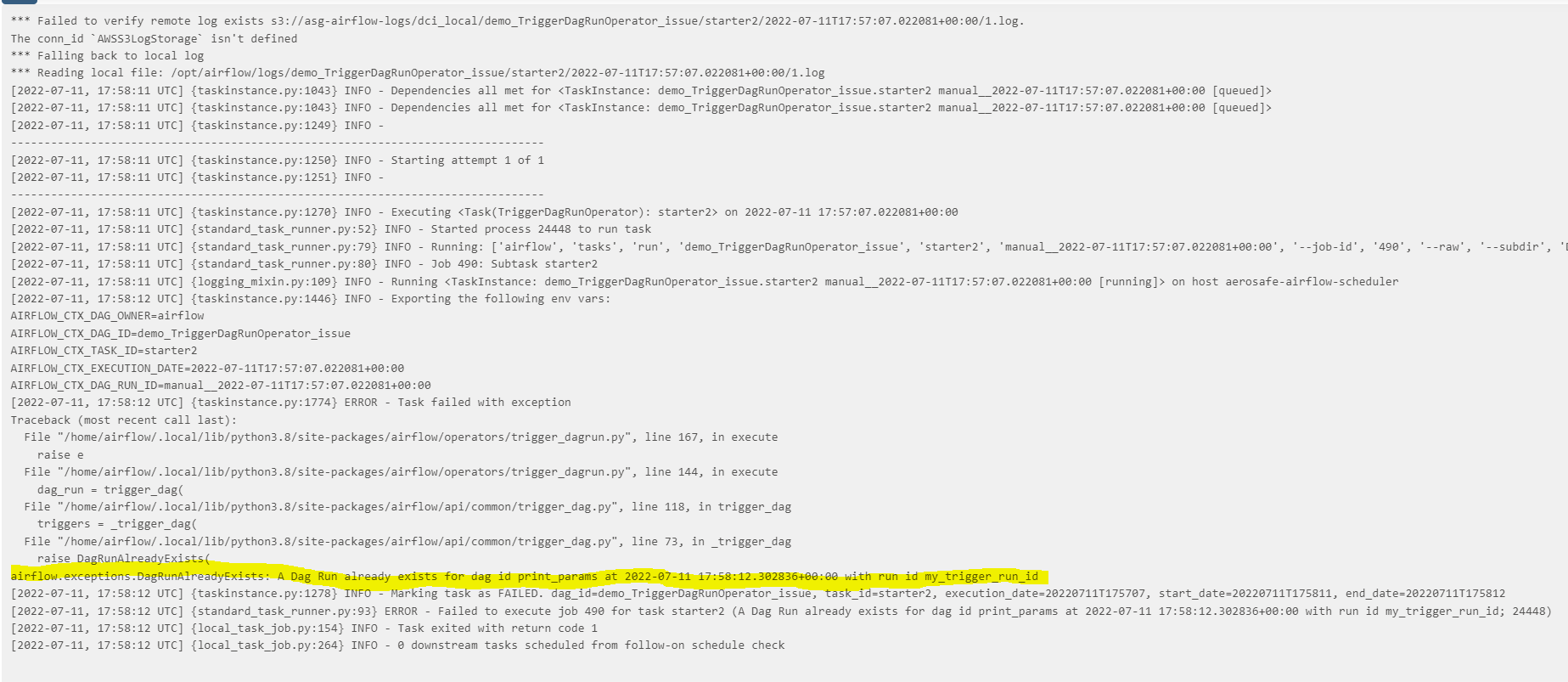 TriggerDagRunOperator does not trigger dag on subsequent run even with reset_dag_run=True ...