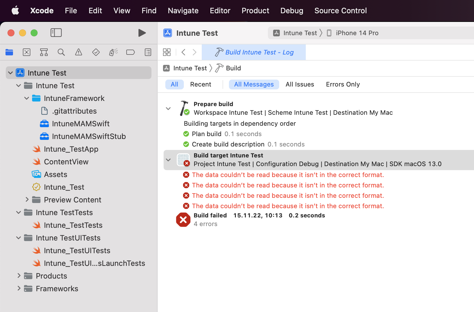 Building the app with Apple Silicon - The data couldn’t be read because it isn’t in the correct ...