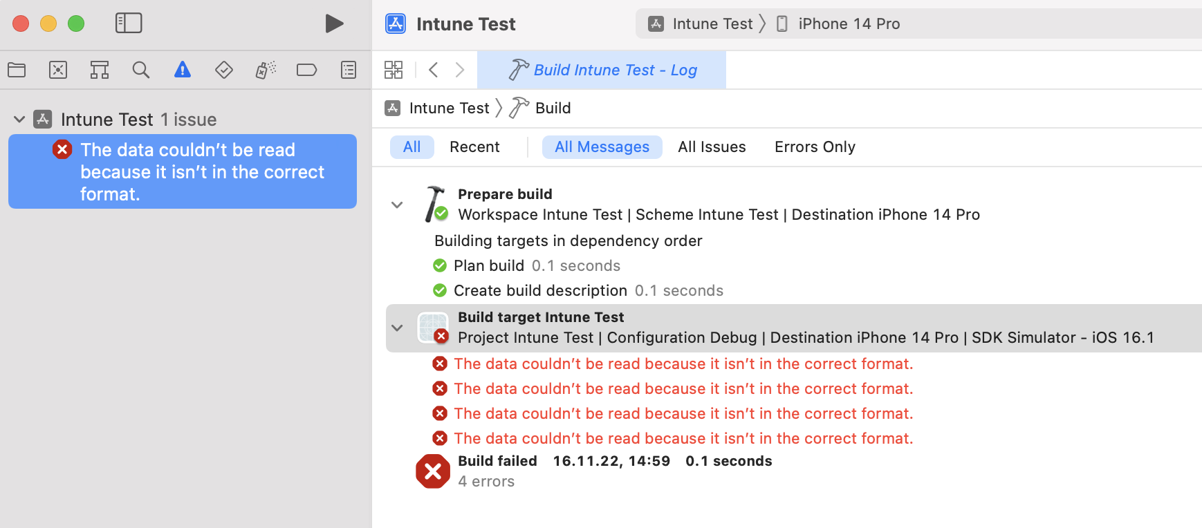 Building the app with Apple Silicon - The data couldn’t be read because it isn’t in the correct ...