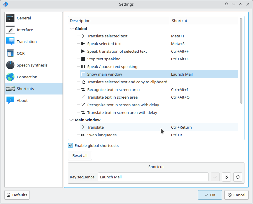 Can't map media buttons to global shortcuts to show main window (like "Launch mail" button ...