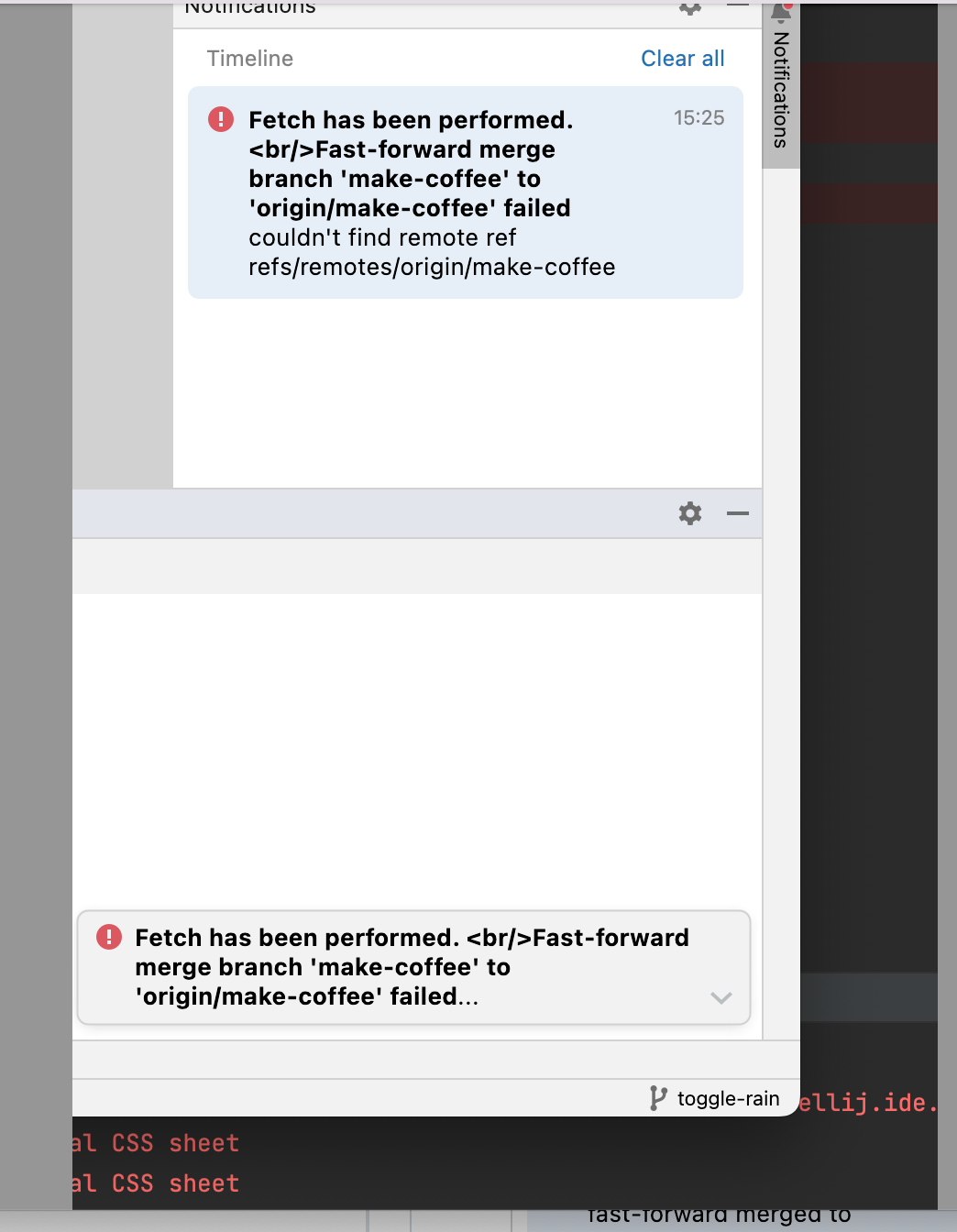 An error is displayed when the pulled branch has been removed from the ...