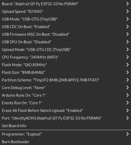 Unable to flash Adafruit QT Py ESP32-S3 · Issue #1075 · platformio/platform-espressif32 · GitHub