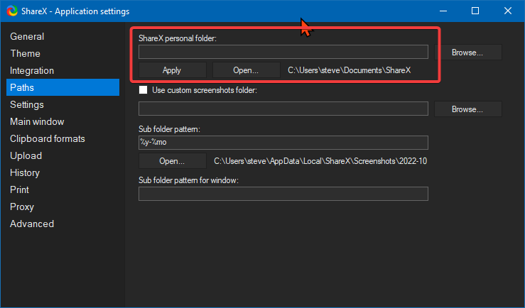 PersonalPath in Registry used, but path not displayed in App Settings->Paths as personal folder ...