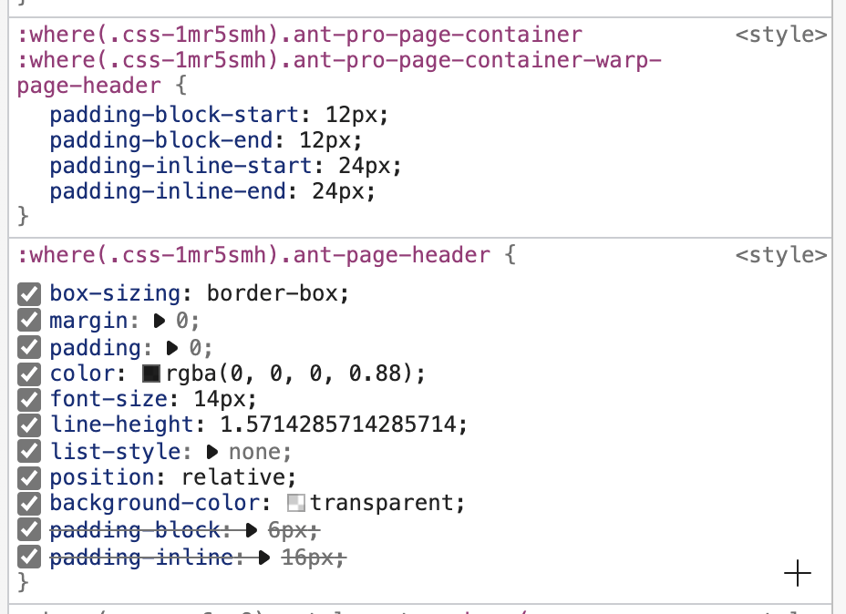 🐛[BUG] .ant-page-header 样式偶尔会丢失，需要浏览器刷新页面后恢复正常 · Issue #7061 · ant-design/pro-components · GitHub