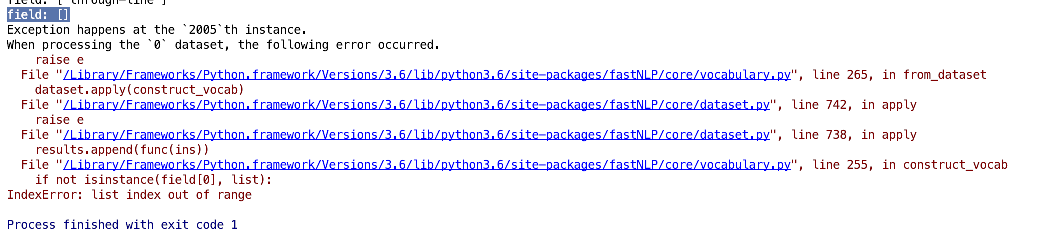 入门文档中的示例出错：split()不应该用于tabular数据集 · Issue #203 · fastnlp/fastNLP · GitHub