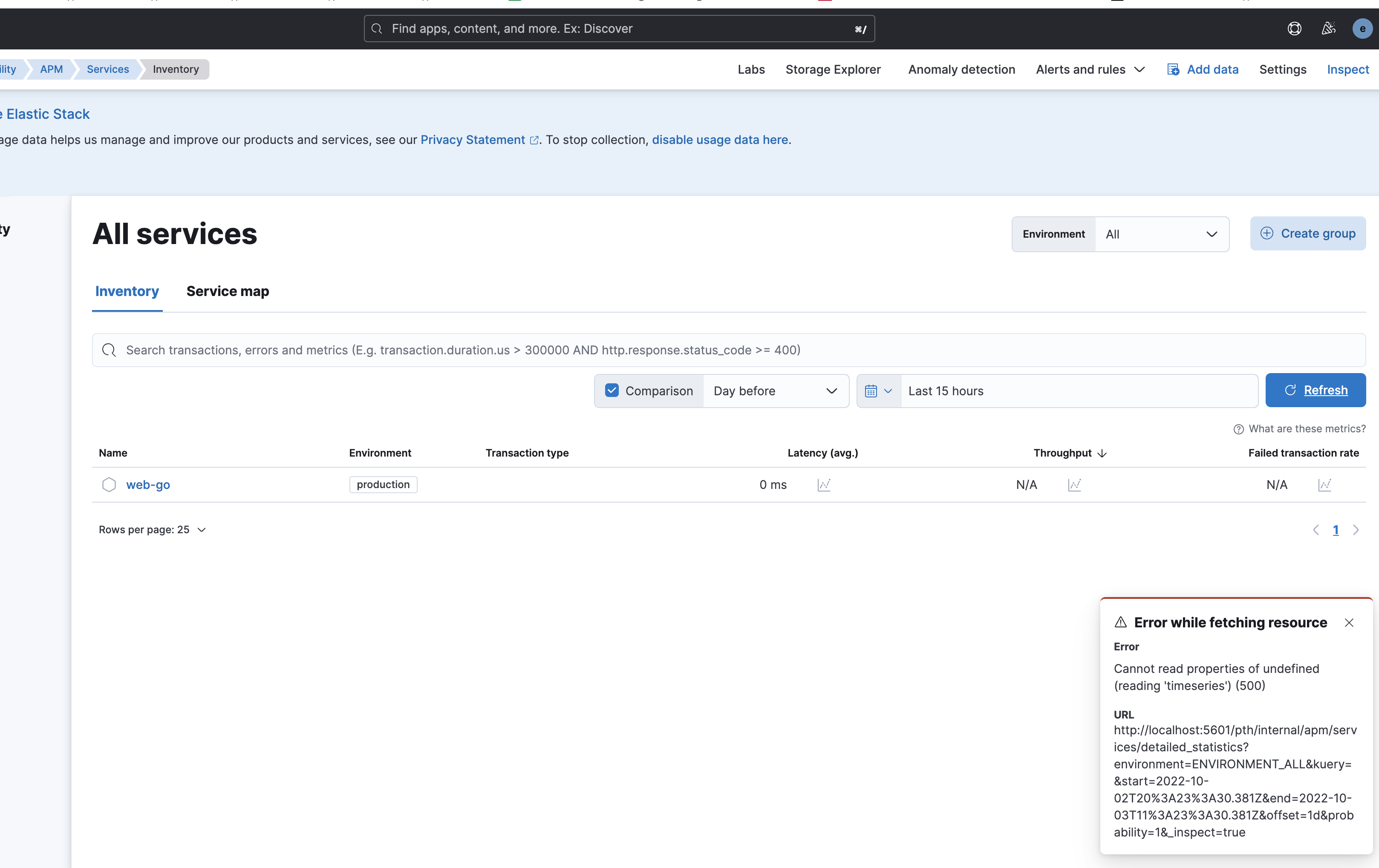 Apm Error While Fetching Service List Using Service Metrics Source · Issue 142461 · Elastic