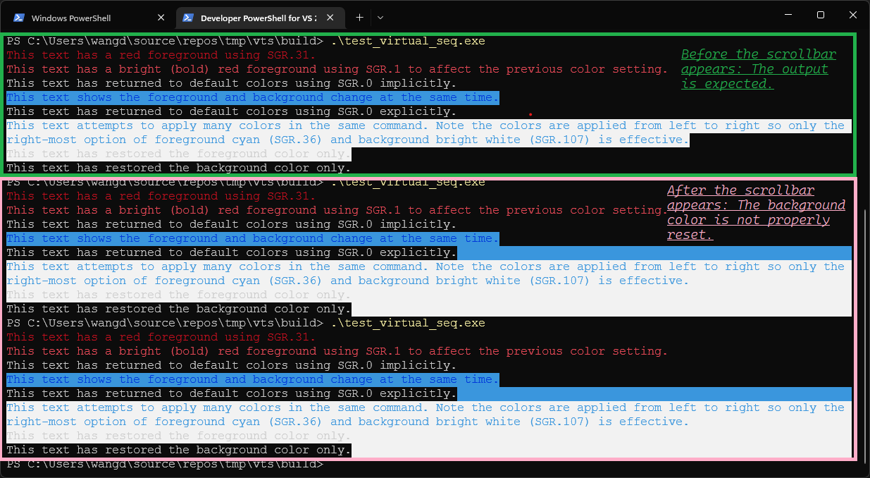 SGR foreground color is not properly reset after the scrollbar appears · Issue #13322 ...