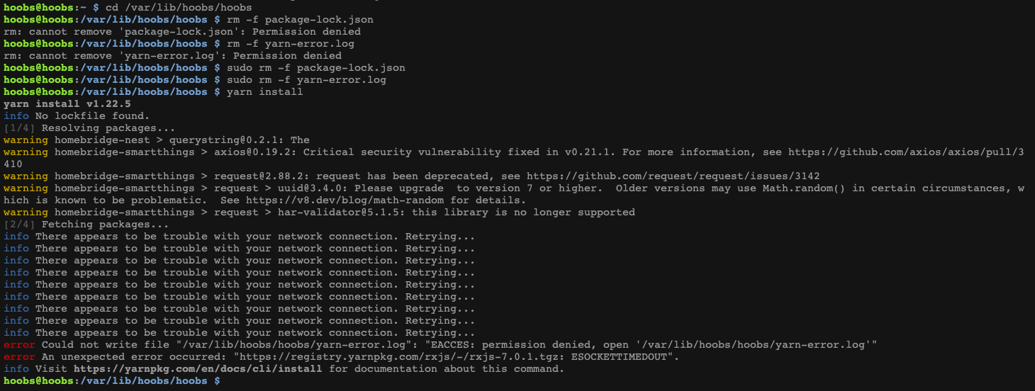 Plugins won't install on HOOBS 4 · Issue #1331 · hoobs-org/HOOBS · GitHub