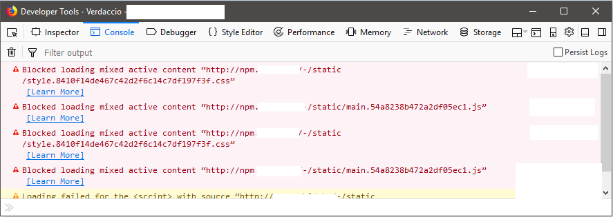 The webinterface doesn't load when hosted with https as it tries to download scripts over http ...