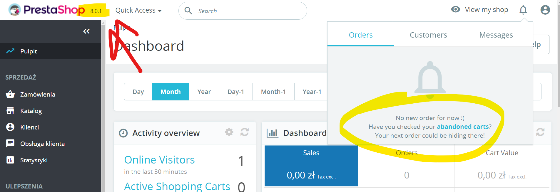 Favicon notification BO : the message "no new order for now" is bad displayed · Issue #31268 ...