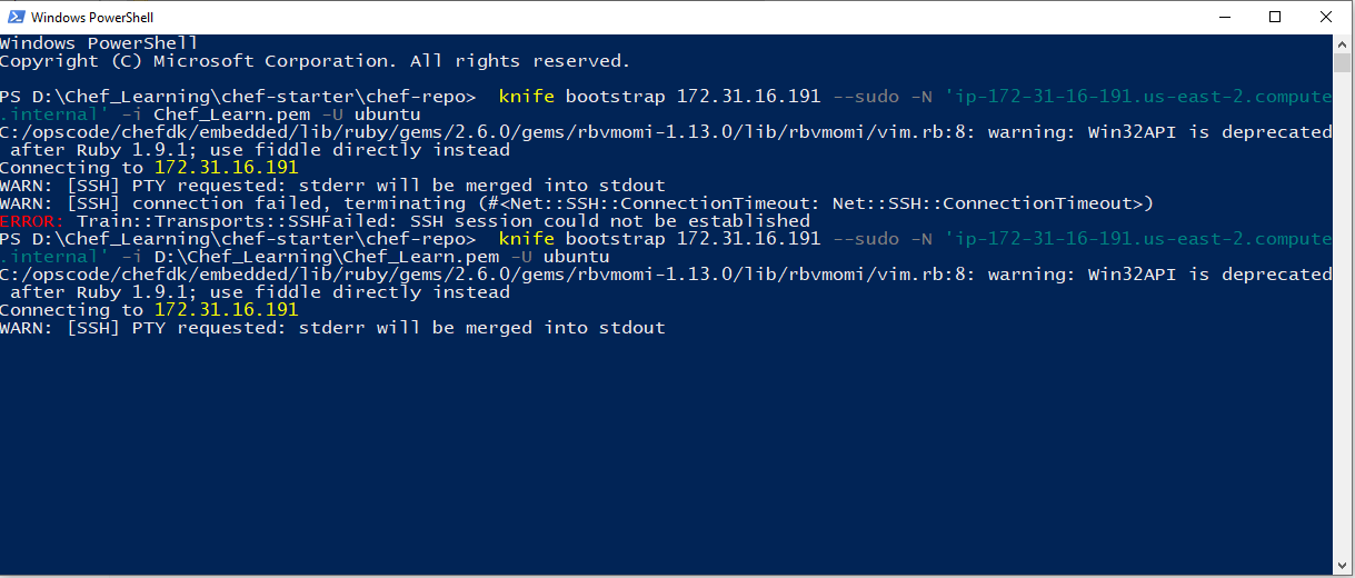 in chef while bootstraping getting this error SSH session could not be established · Issue #554 ...
