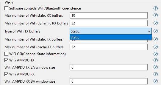 Forced to use static wifi buffers together with PSRAM even though PSRAM ...