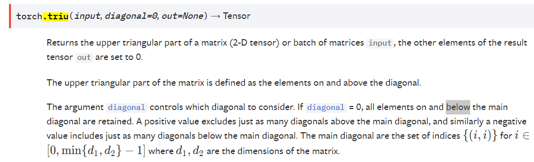 [Doc] torch.triu doc mistakenly said that elements on and BELOW the main diagonal are retained ...