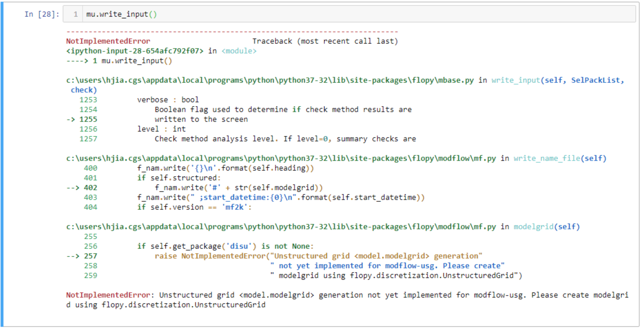 MODFLOW-USG now broken for flopy because of modelgrid changes · Issue #513 · modflowpy/flopy ...