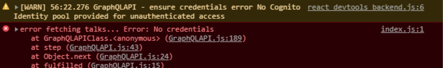 Error: No credentials at GraphQLAPIClass, I suddently can't do any graphql request for no reason ...