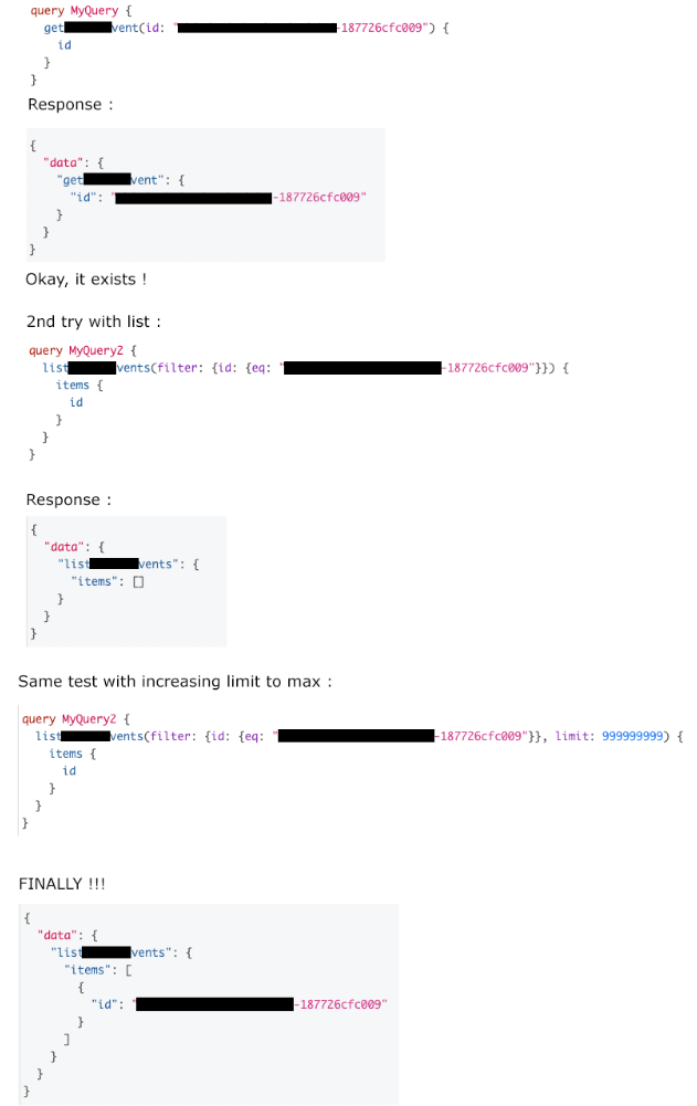 Data Missing Appsync List Limit Limits The Amount Of Elements Checked In Database Instead Of