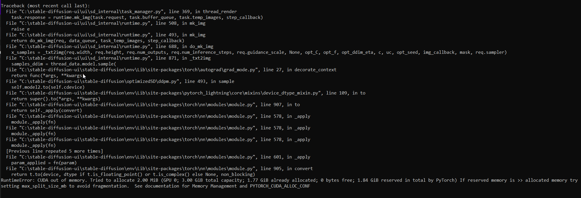 ERROR : "CUDA out of memory" when turbo mode activated with GPU 3Go · Issue #773 · easydiffusion ...