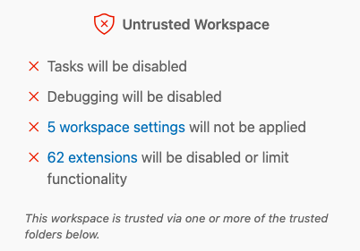 Highlight the folders that were used to trust the current workspace ...