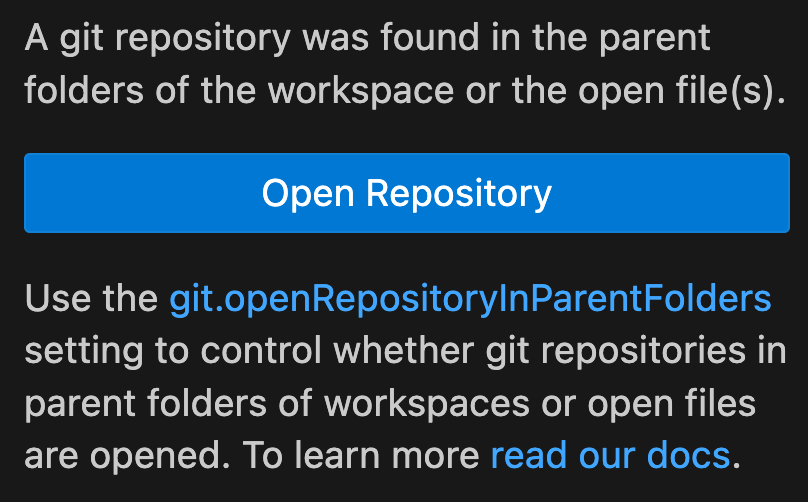 SCM viewlet link feedback for `git.openRepositoryInParentFolders` setting · Issue #172253 ...