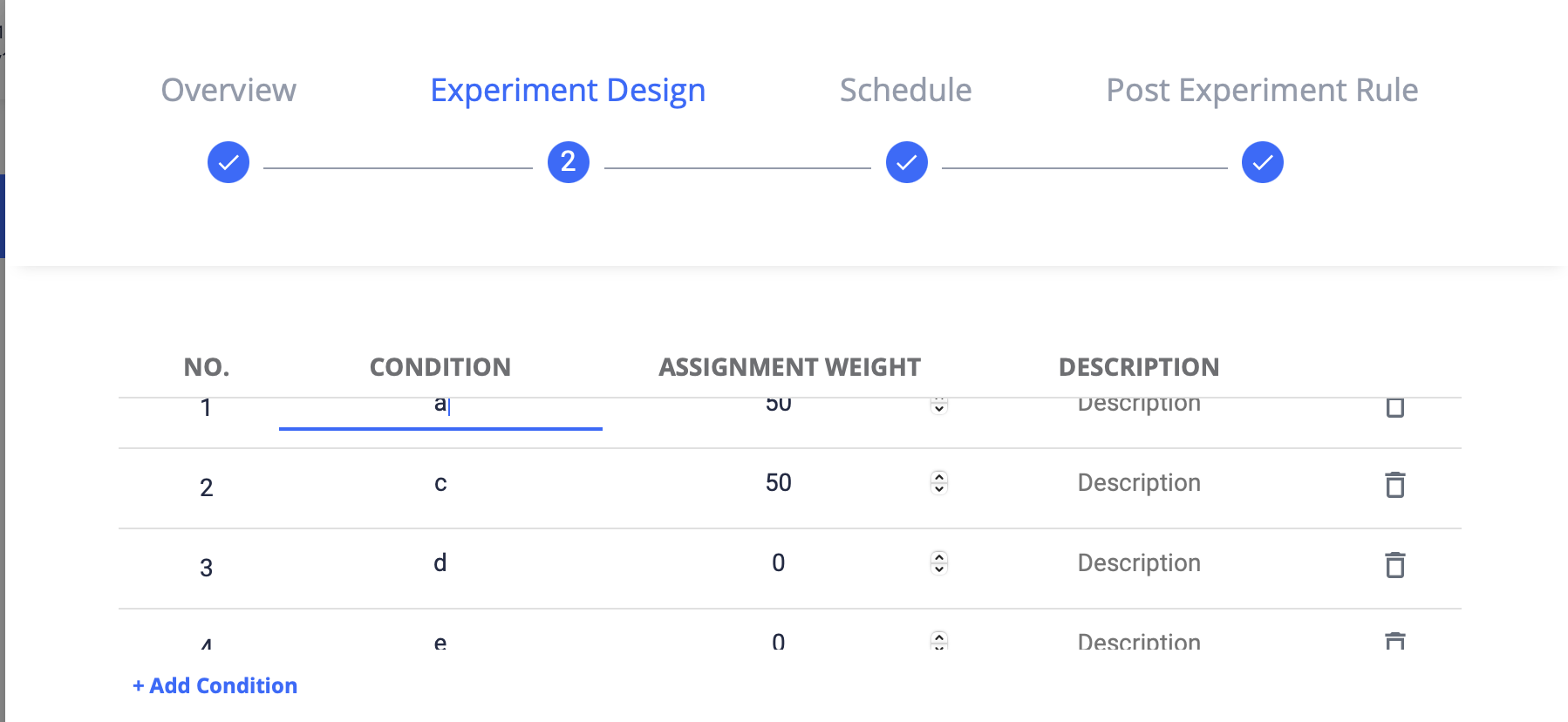 Conditions are not synced properly in Post Experiment Rule as in Experiment Design (modal ...
