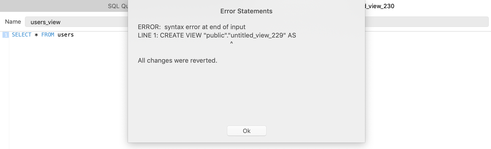 It is not possible to create database view through TablePlus on ...