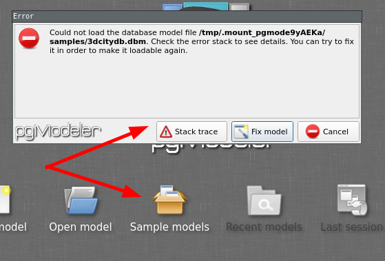 Selecting "Sample Models" in demo results in an Error · Issue #1688 · pgmodeler/pgmodeler · GitHub