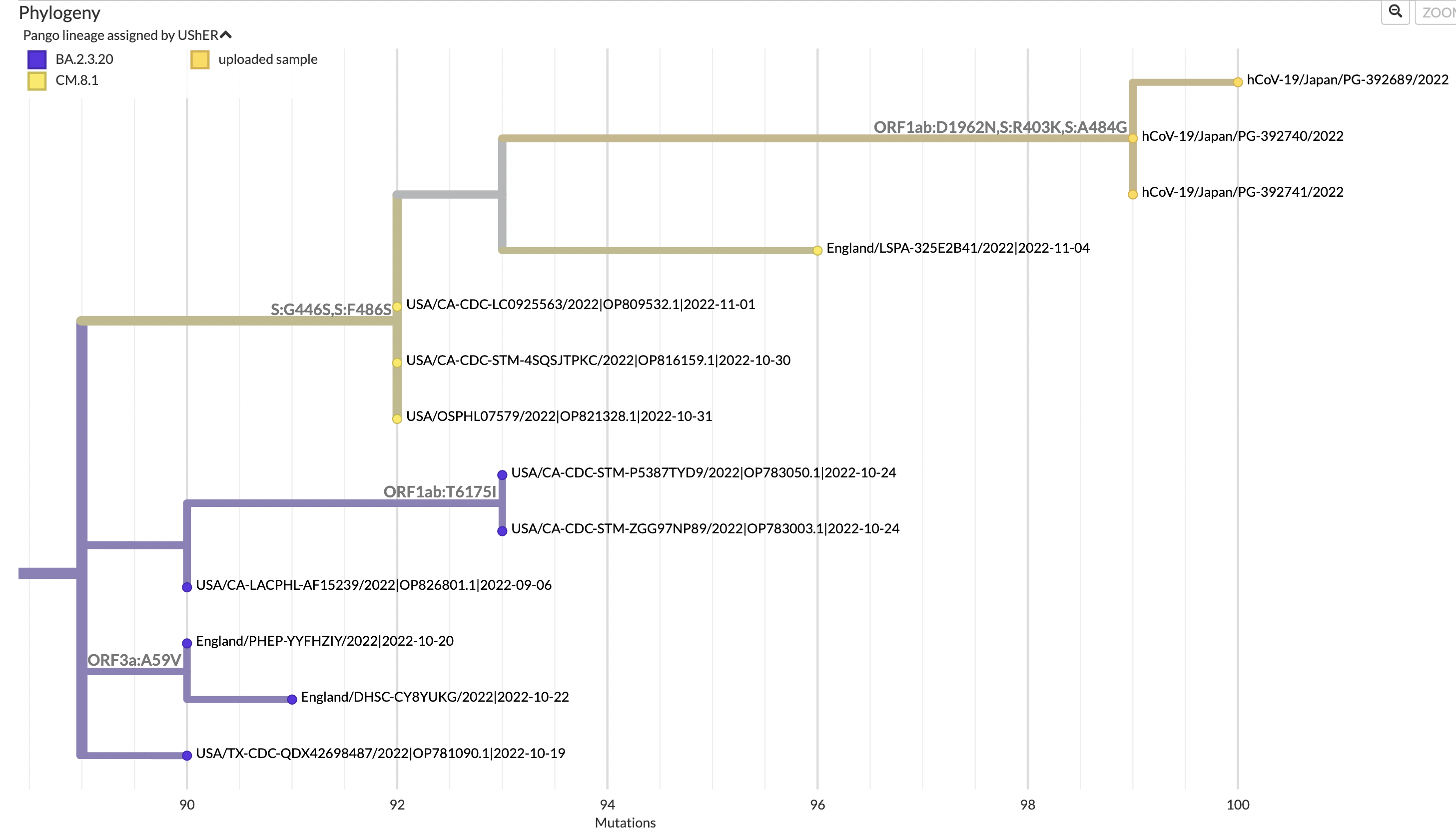 CM.8.1 (BA.2.3.20 + S:G446S, S:F486S) Sublineage with S:R403K, ORF1a:D1962N, & ORF1a:L3606F (3 ...