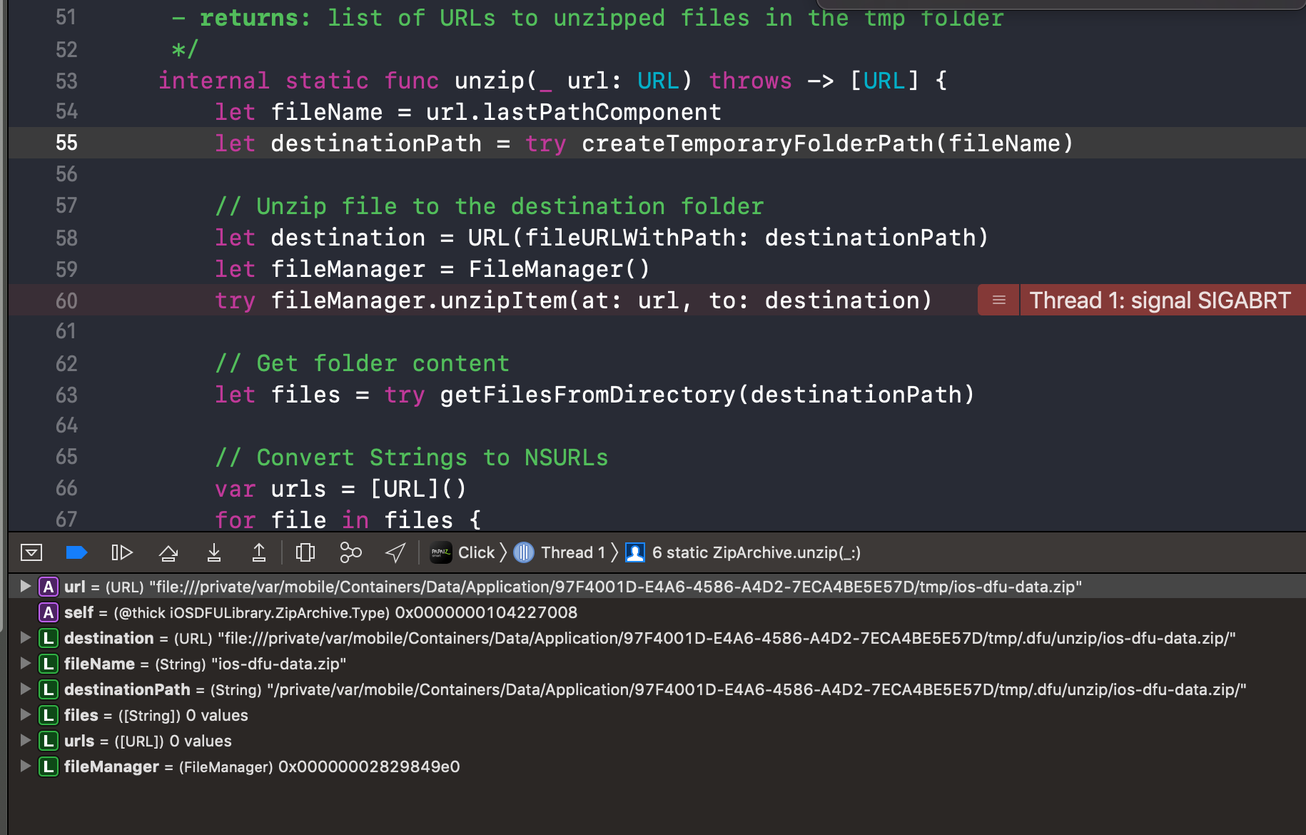 SIGABRT when Updating from a ZIP File · Issue #281 · NordicSemiconductor/IOS-DFU-Library · GitHub