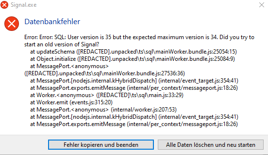 Database Startup Error: User version is 35 but the expected maximum version is 34 · Issue #5388 ...
